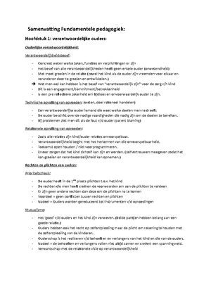 Samenvatting - Een SV van fundamentele pedagogiek - Samenvatting : Fundamentele pedagogiek 1. De ...
