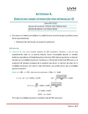 Actividad 3 Estadística inferencial - 2022 Estadística Inferencial ACTIVIDAD 3: Ejercicios ...