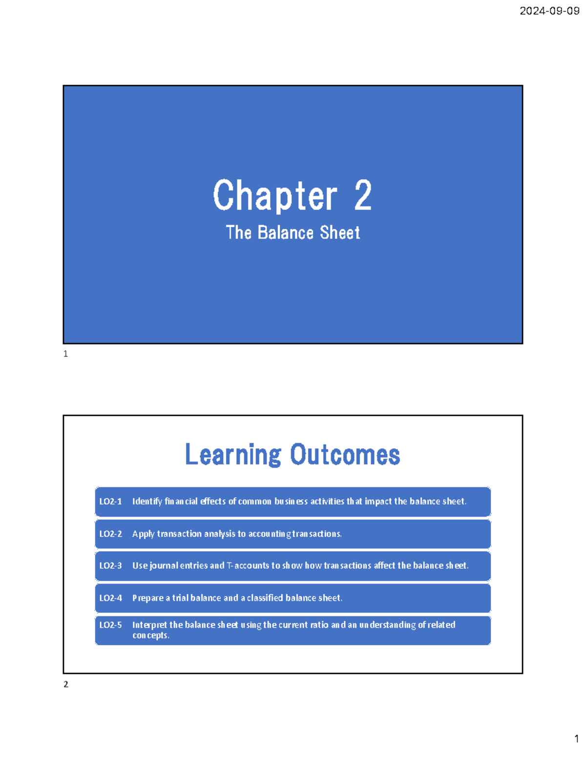 Chapter 2 Slides - Week 2- lecture notes - Chapter 2 The Balance Sheet ...