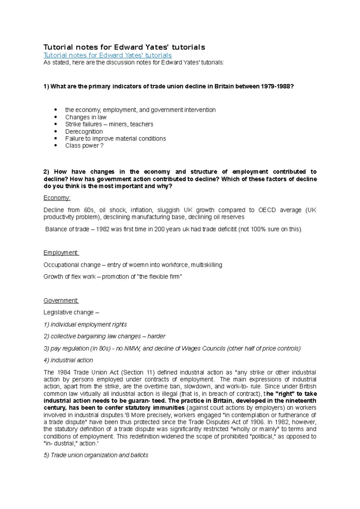 Tutorial notes for Edward Yates - Employment: Occupational change ...