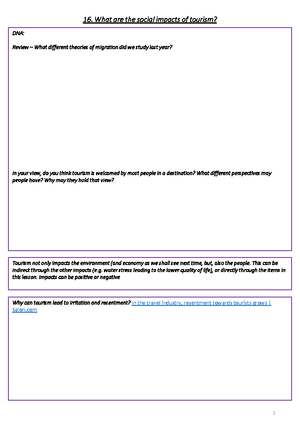 17. - Worksheet - 17 What are the economic impacts of tourism? DNA ...