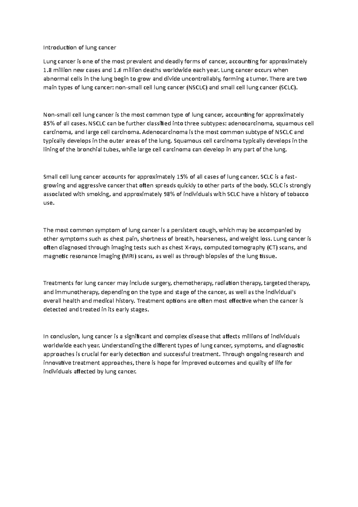 Intro lung cancer - Introduction of lung cancer Lung cancer is one of ...