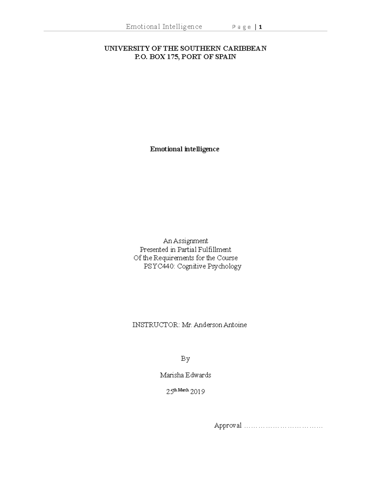 Emotional Intelligence - BOX 175, PORT OF SPAIN Emotional intelligence ...