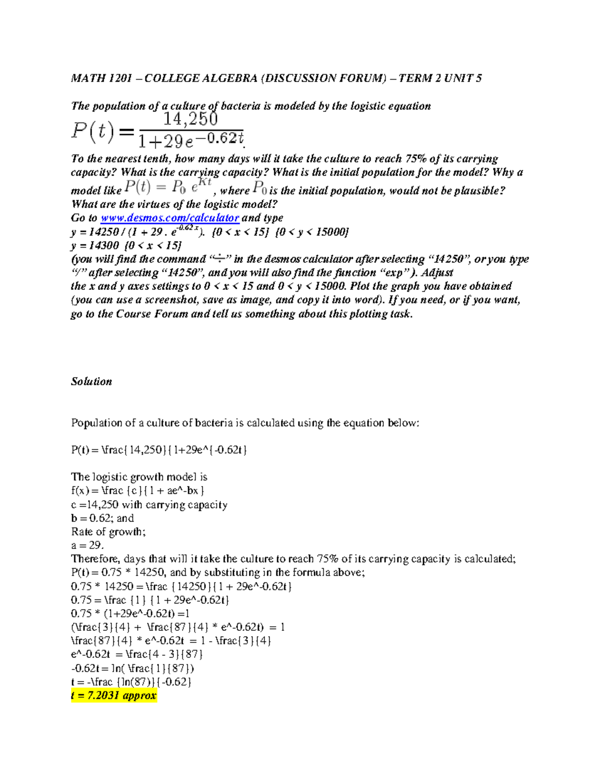 MATH 1201 – College Algebra ( Discussion Forum) – TERM 2 UNIT 5 - MATH ...