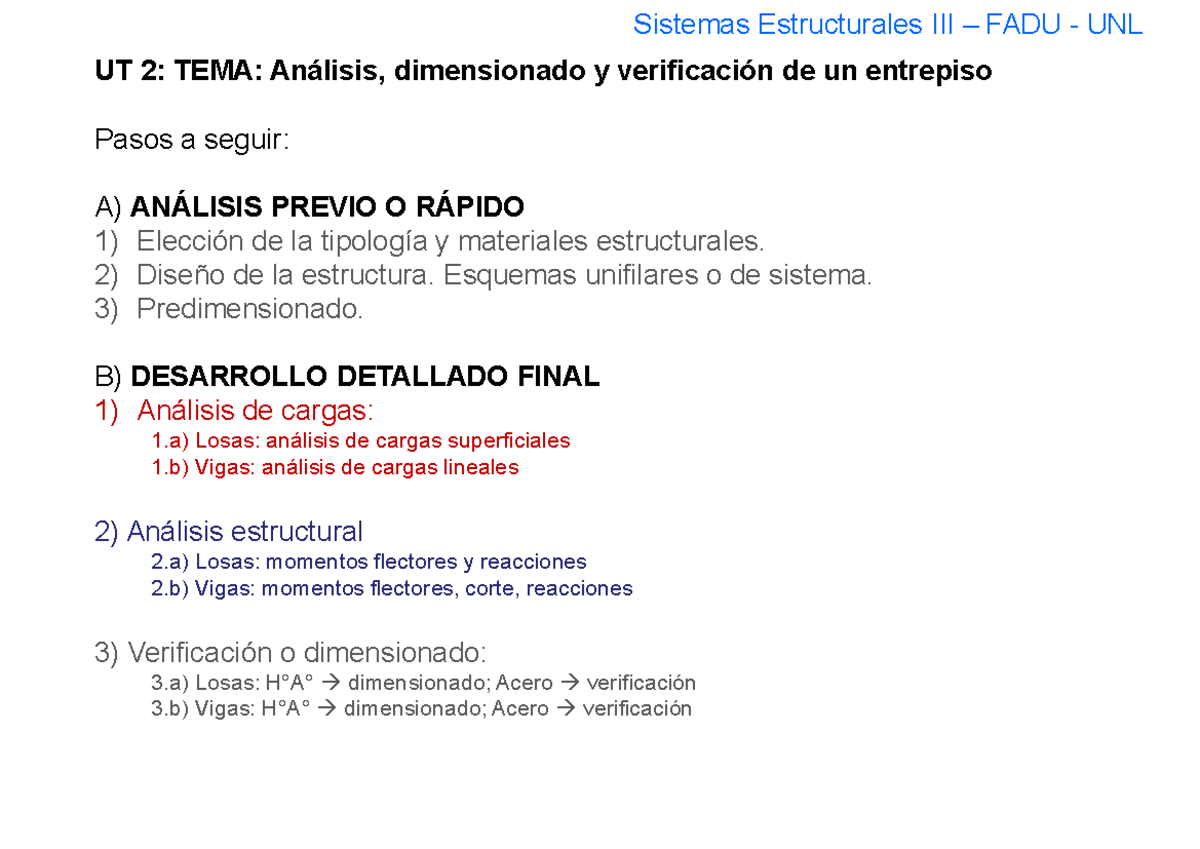 Resumen UT2 a hormigón ELU - Sistemas Estructurales III – FADU - UNL UT 2: TEMA: Análisis, - Studocu
