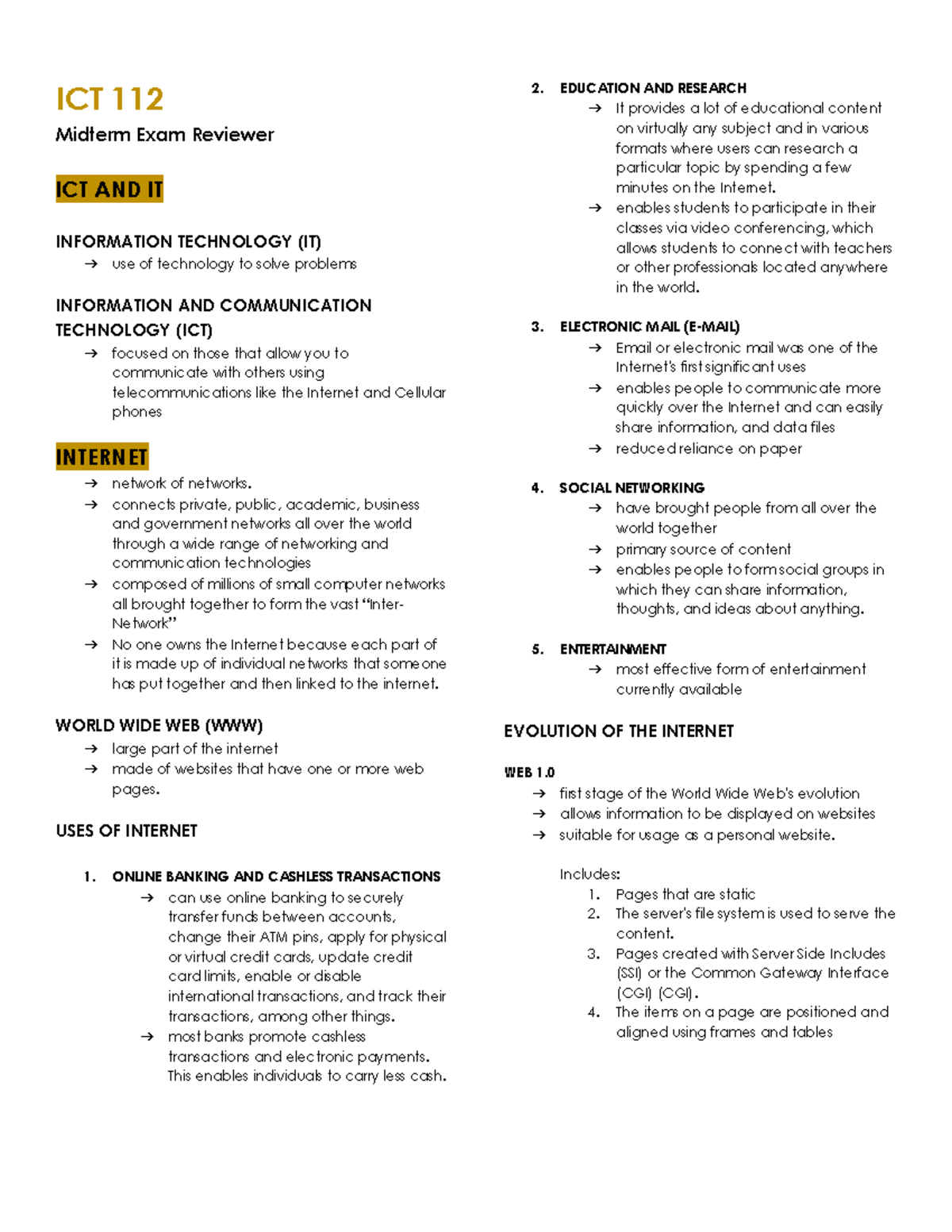 ICT 112 Midterm Reviewer - ICT 112 Midterm Exam Reviewer ICT AND IT ...