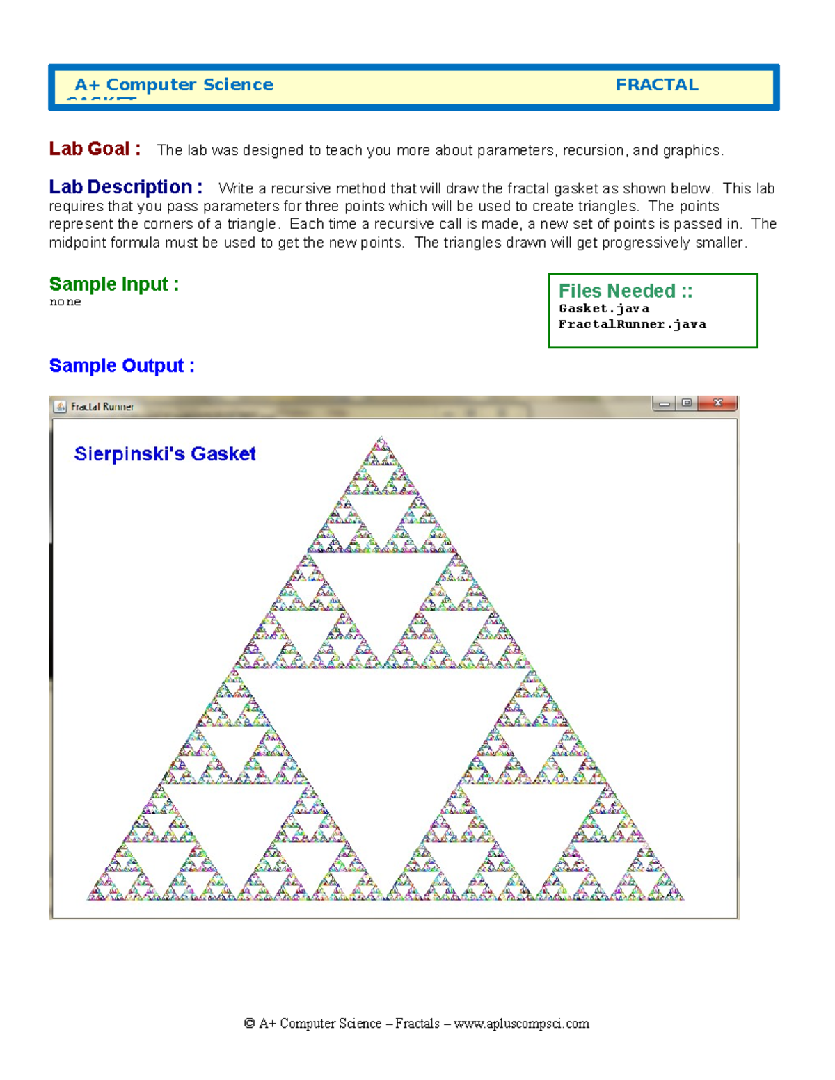 Fractal lab gasket - Lab Goal : The lab was designed to teach you more about parameters ...