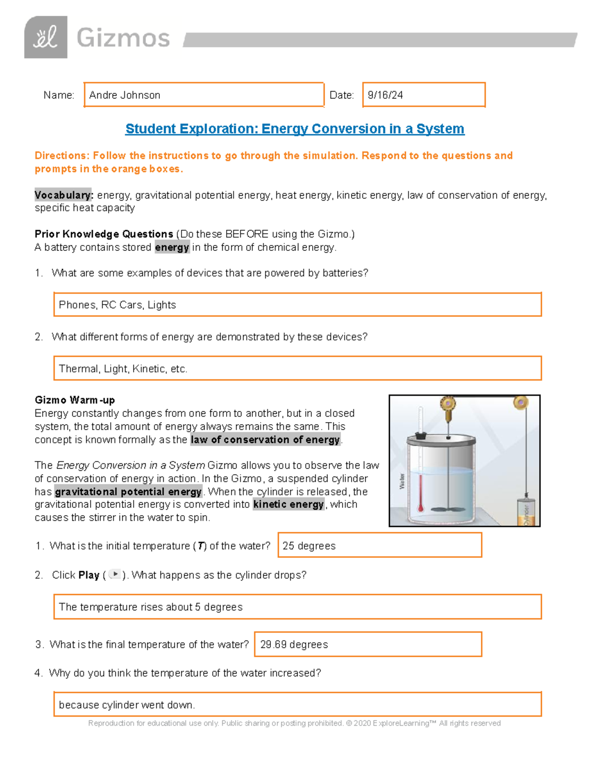 Copy of 8th Grade Energy Conversion System SE - Name: Andre Johnson ...