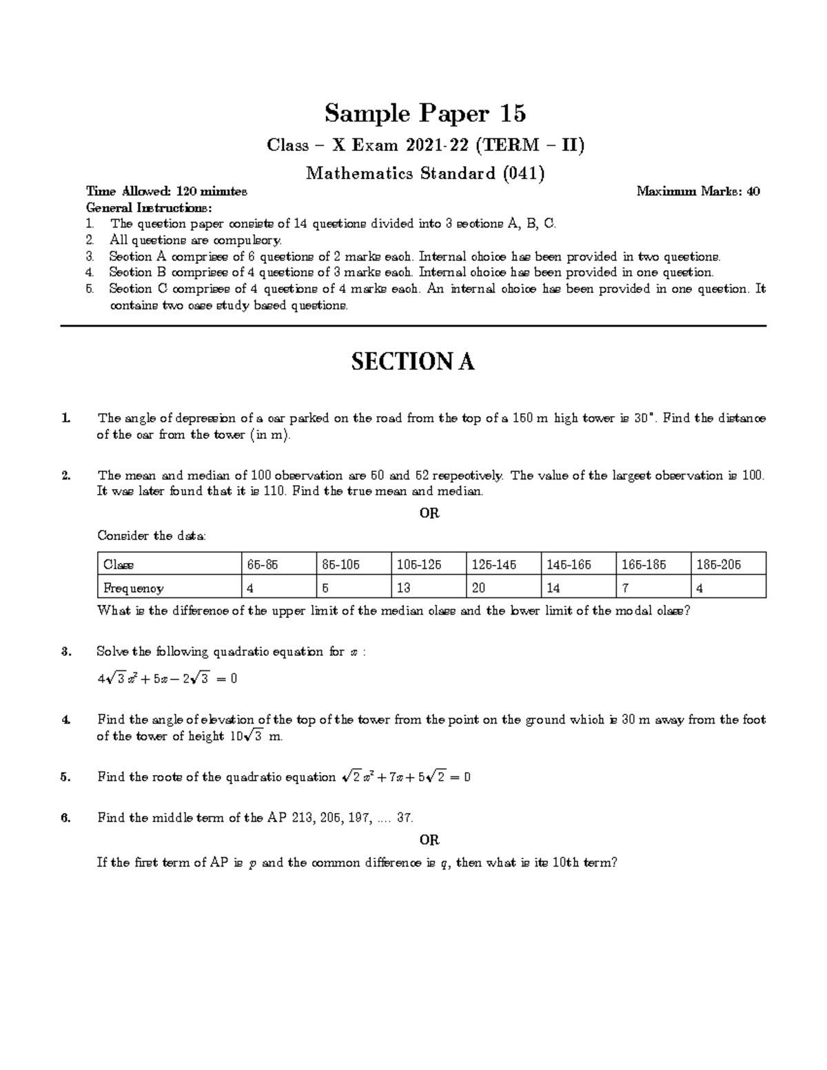 Sample Paper 15 - do it - Sample Paper 15 Class – X Exam 2021-22 (TERM ...
