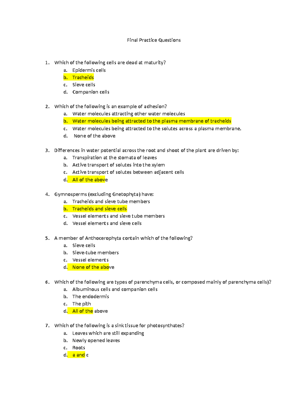 Practice Questions Final Review - With Answers - Final Practice ...