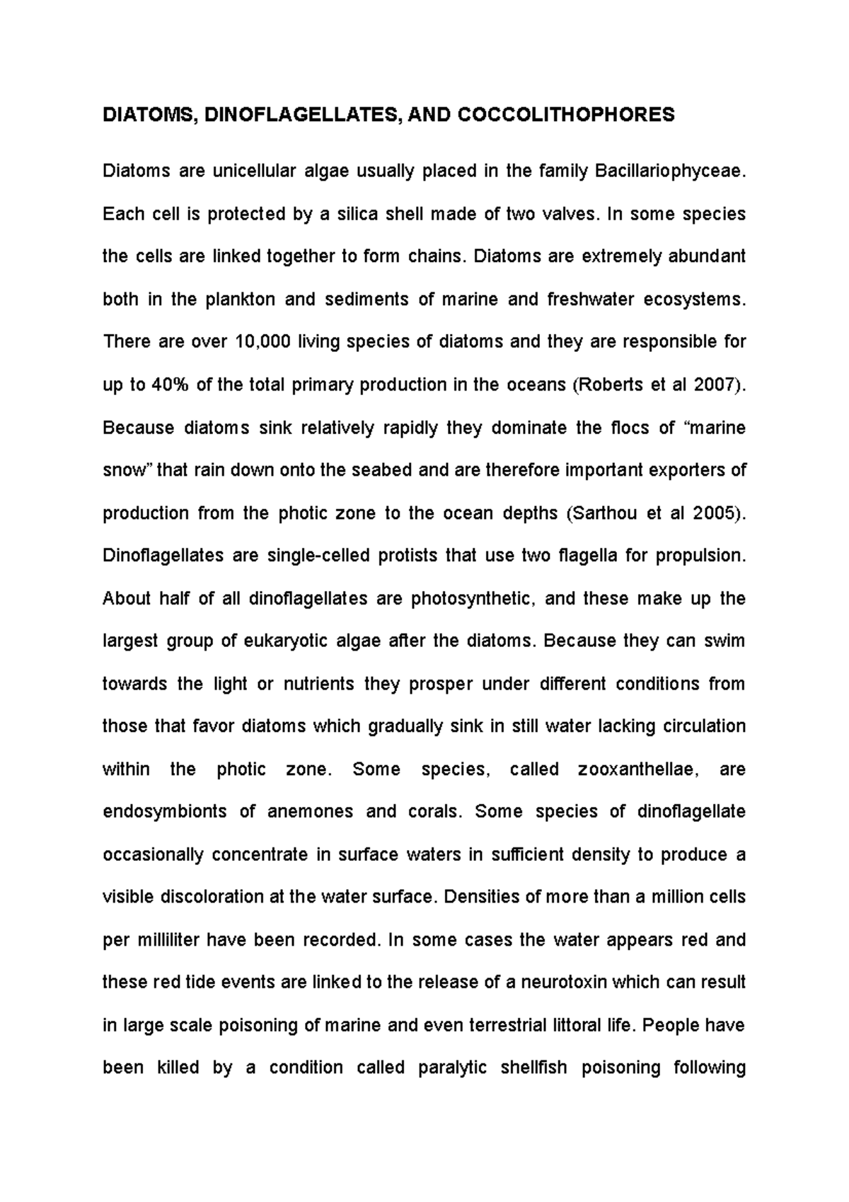 Diatoms, Dinoflagellates, AND Coccolithophores - DIATOMS ...