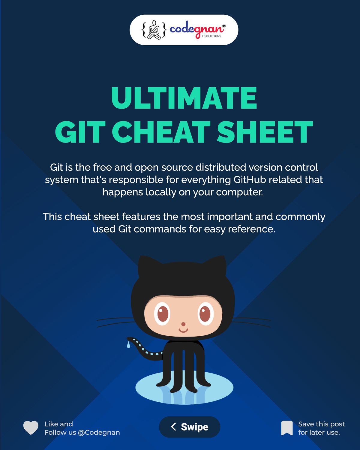 Git3 Git Commands Like And Follow Us Codegnan Save This Post For Later Use Git Cheat Sheet