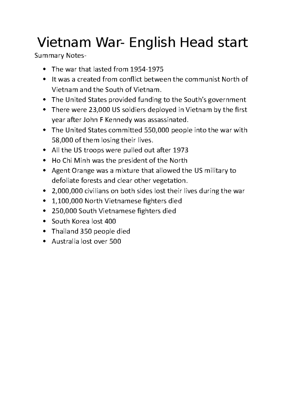 English at the high - Vietnam War- English Head start Summary Notes ...