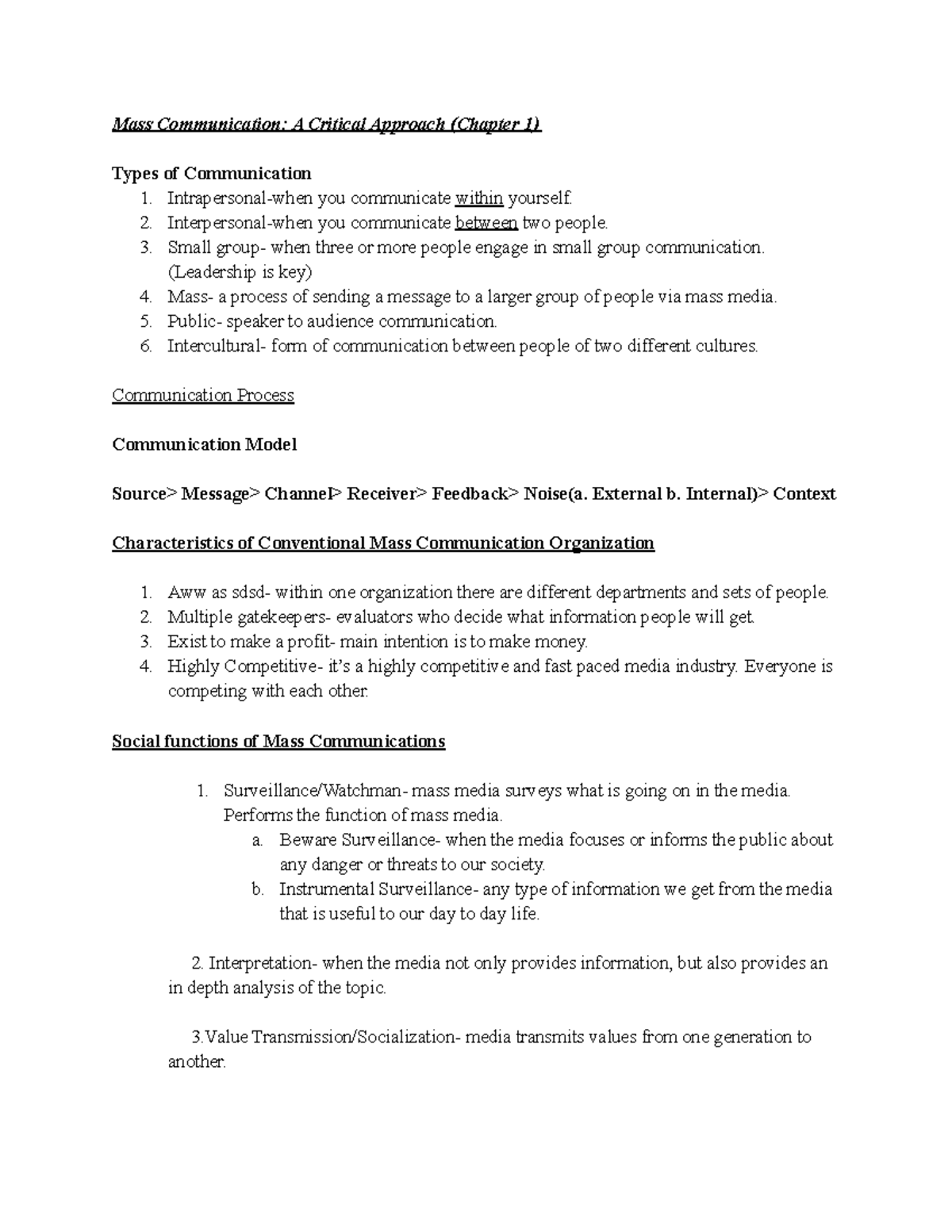 Mass Communication Notes Mass Communication A Critical Approach