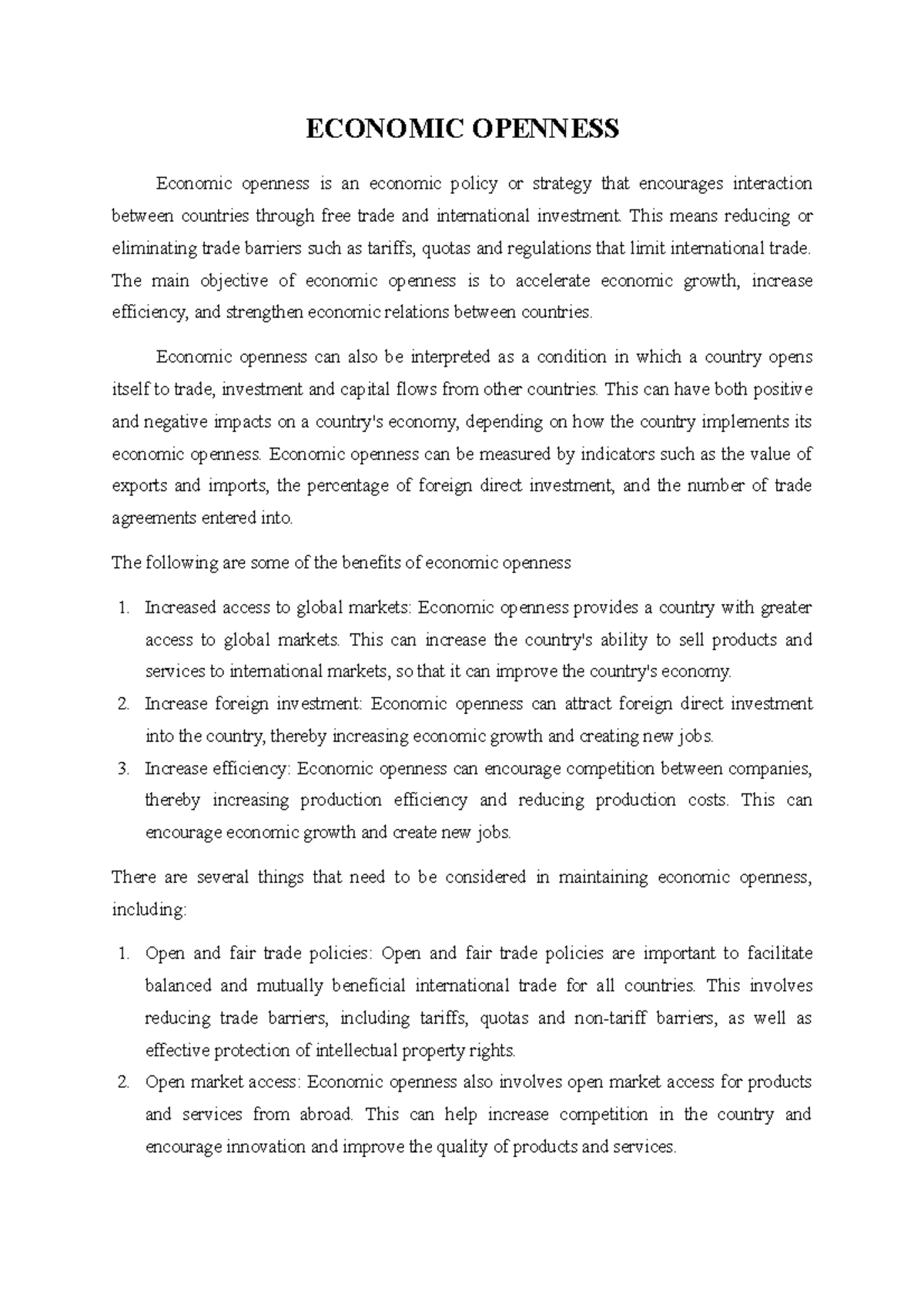 Economic Openness - ECONOMIC OPENNESS Economic openness is an economic ...
