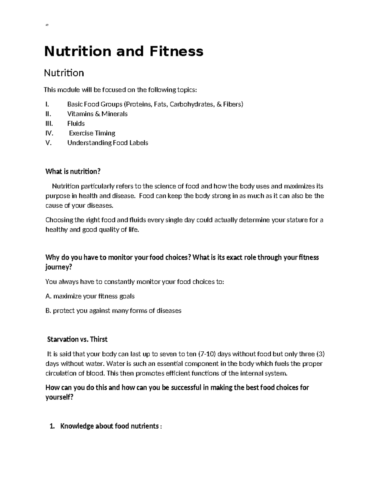 Nutrition and Fitness PE2 - Nutrition and Fitness Nutrition This module ...