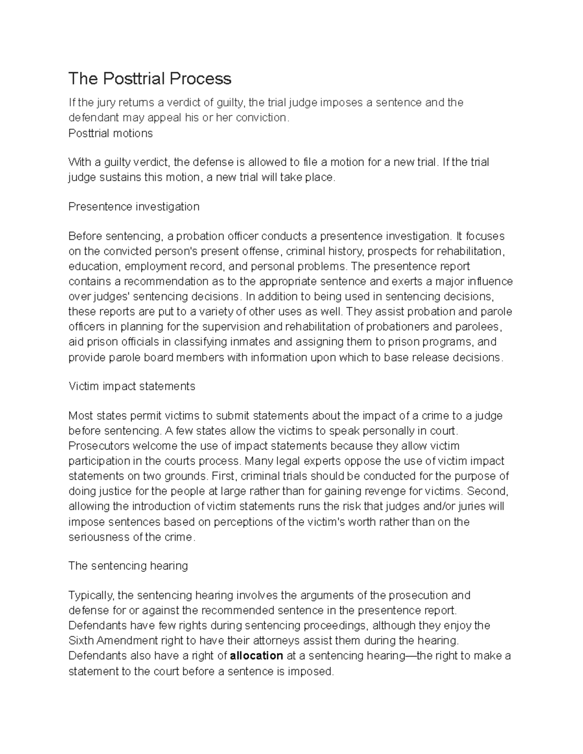 The Posttrial Process - Posttrial motions With a guilty verdict, the ...