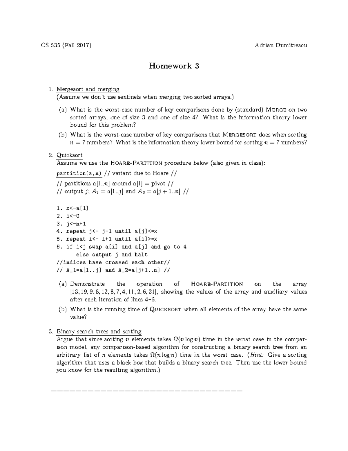 Homework 3 for CS 535 - Algorithm Design and Analysis - Fall 2017 - CS ...