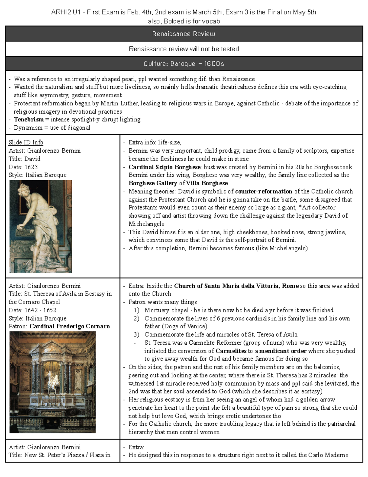 Art History II: Study Guide / Lecture Notes for Unit 1 - ARHI2 U1 ...
