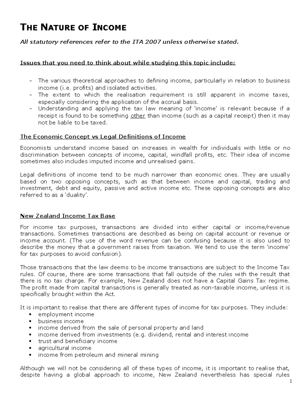 Nature of Income - Summary - THE NATURE OF INCOME All statutory ...