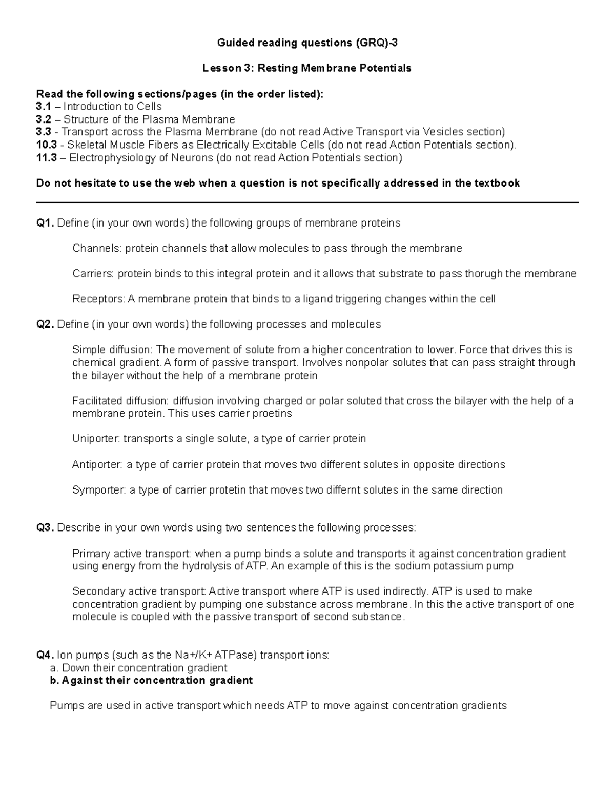 GRQ-3 Membrane potentials - Guided reading questions (GRQ)- Lesson 3 ...