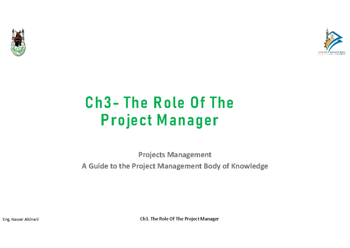 Ch3- Project Manager - Ch3- The Role Of The Project Manager Projects ...