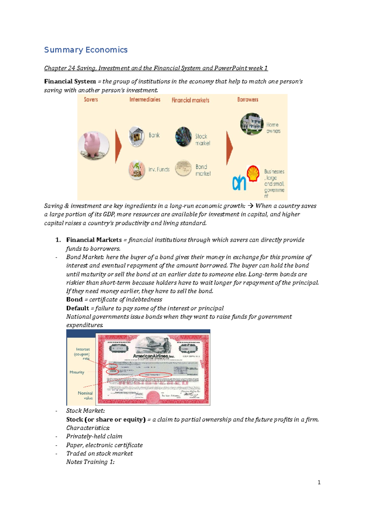 Summary Economics - Summary Economics Chapter 24 Saving, Investment and ...