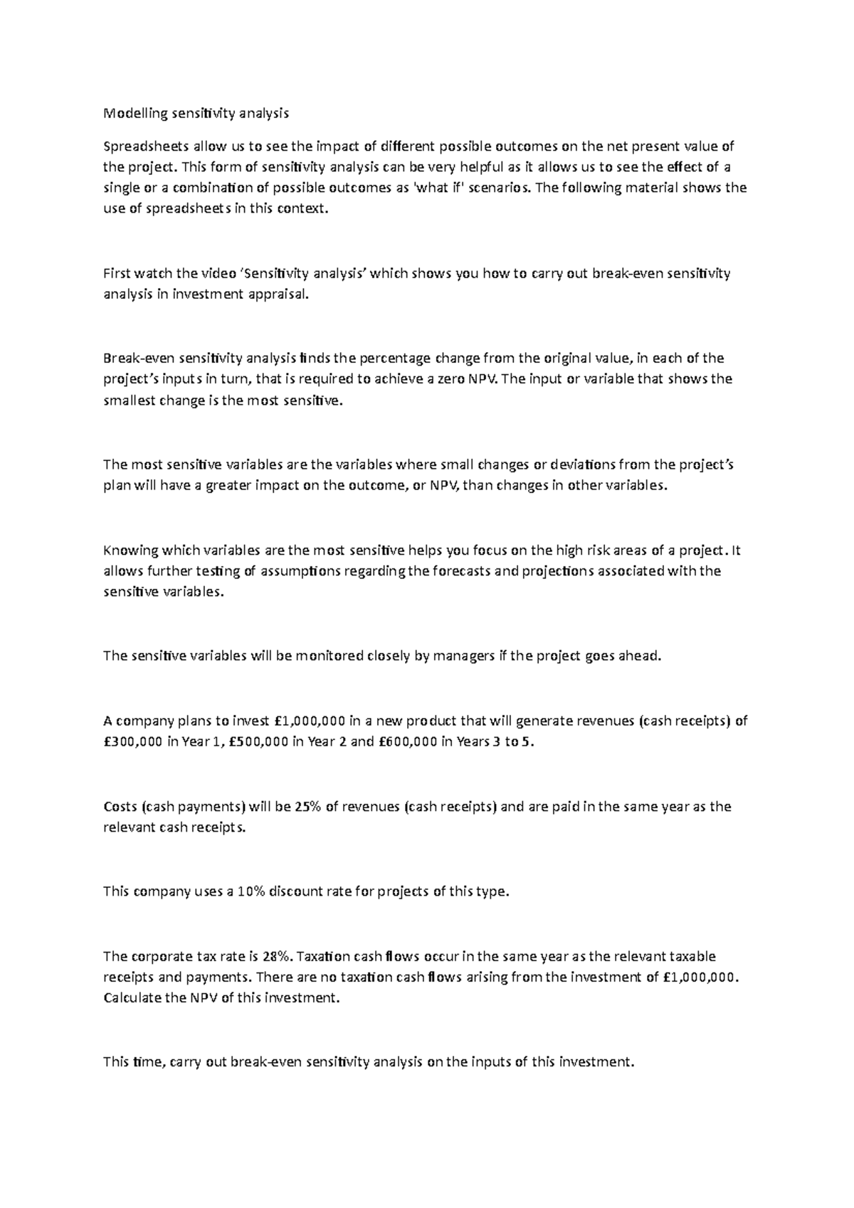 Modelling Sensitivity Analysis Modelling Sensitivity Analysisspreadsheets Allow Us To See The