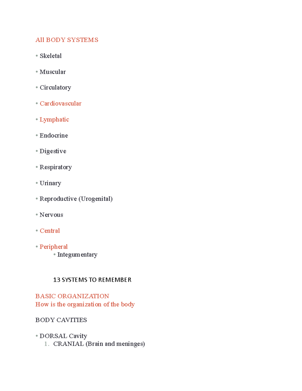 Doc 2 - Body systems - All BODY SYSTEMS Skeletal Muscular Circulatory ...