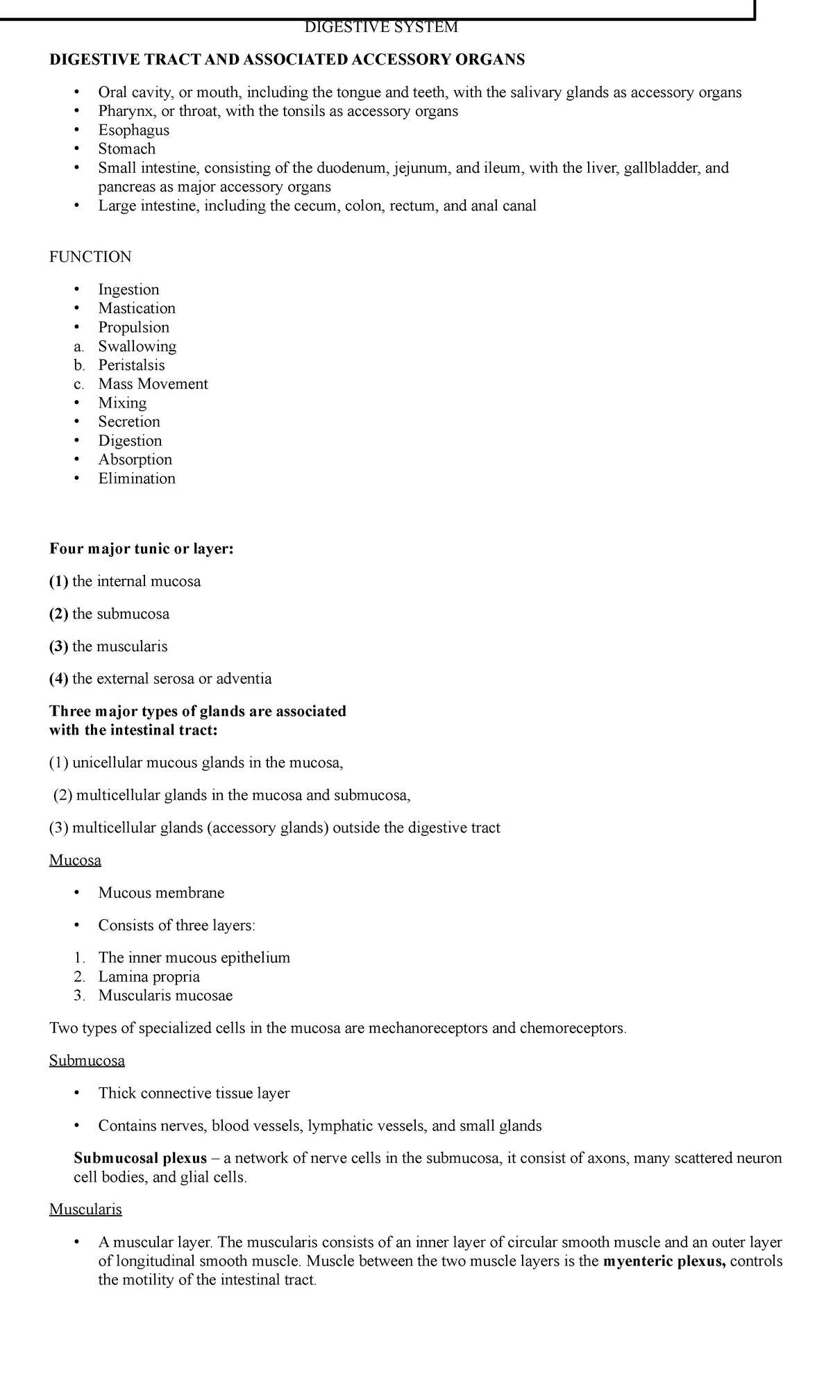 Digestive-System-Notes - DIGESTIVE TRACT AND ASSOCIATED ACCESSORY ...