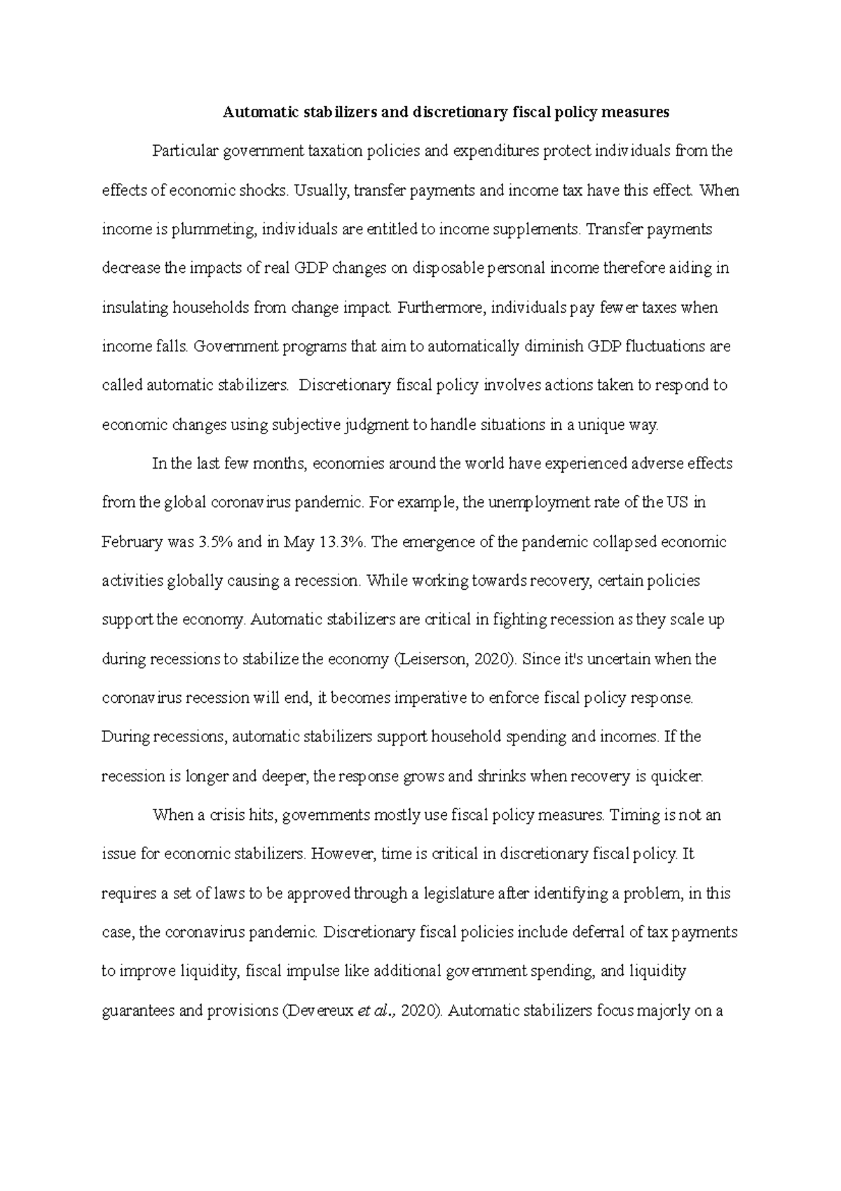 Automatic stabilizers and discretionary fiscal policy measures ...