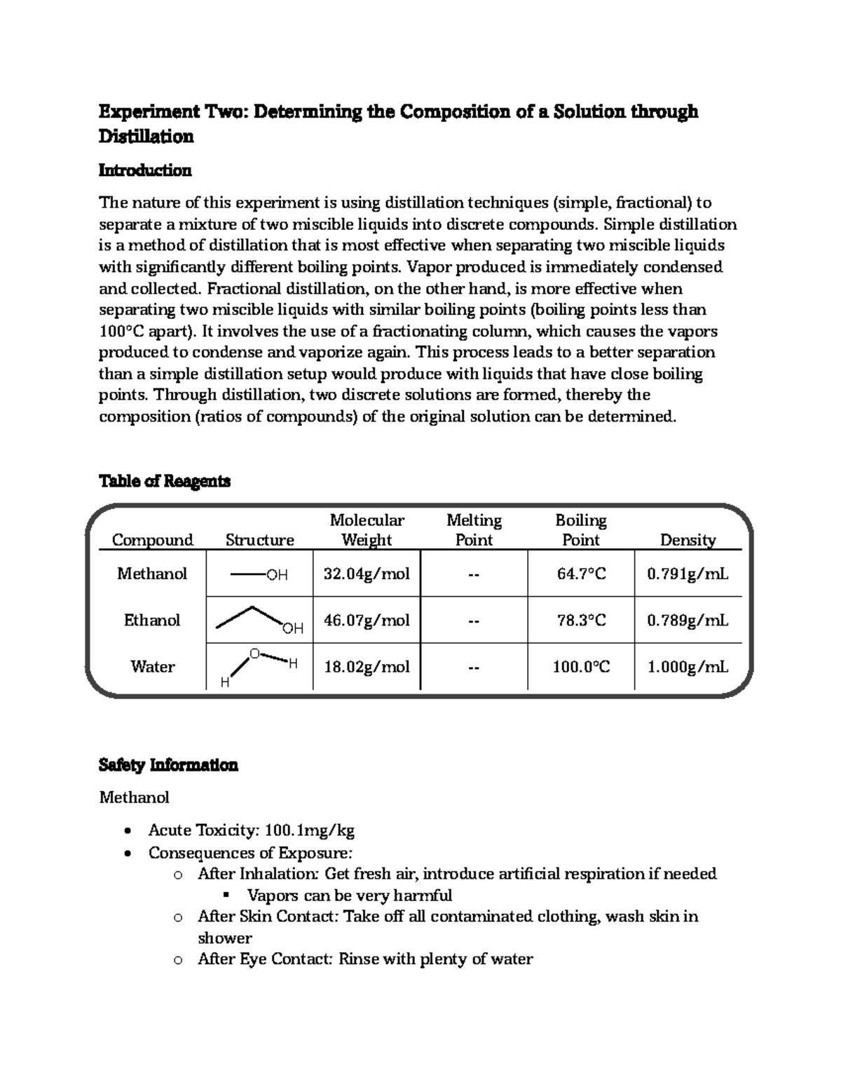 2211 - Experiment 2 - Pre Lab - Experiment Two: Determining the Composition of a Solution ...