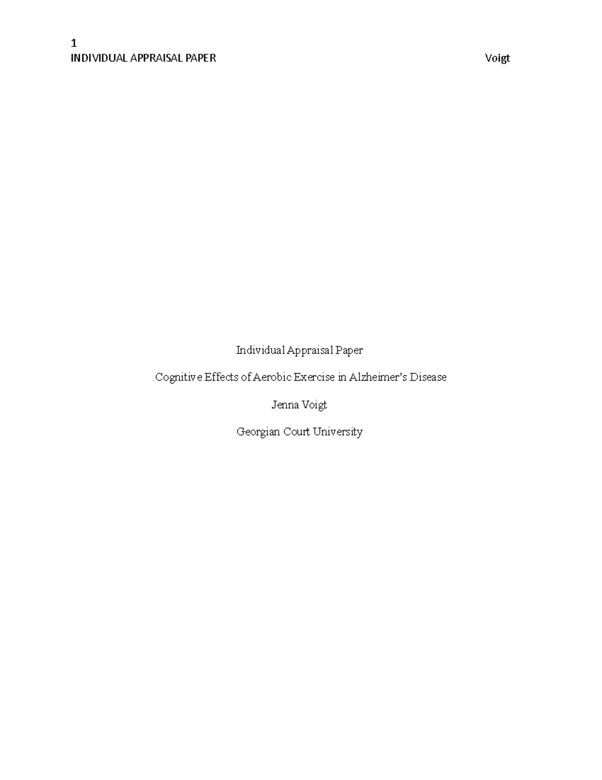 Individual Appraisal Paper - INDIVIDUAL APPRAISAL PAPER Voigt ...