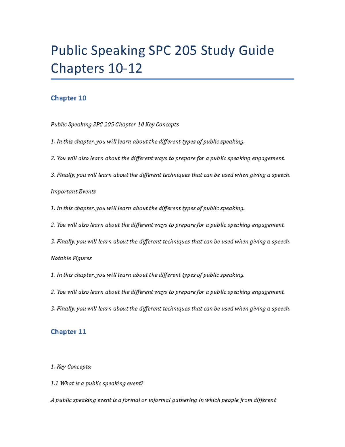 Public Speaking SPC 205 Study Guide Chapters 10-12 - Public Speaking ...