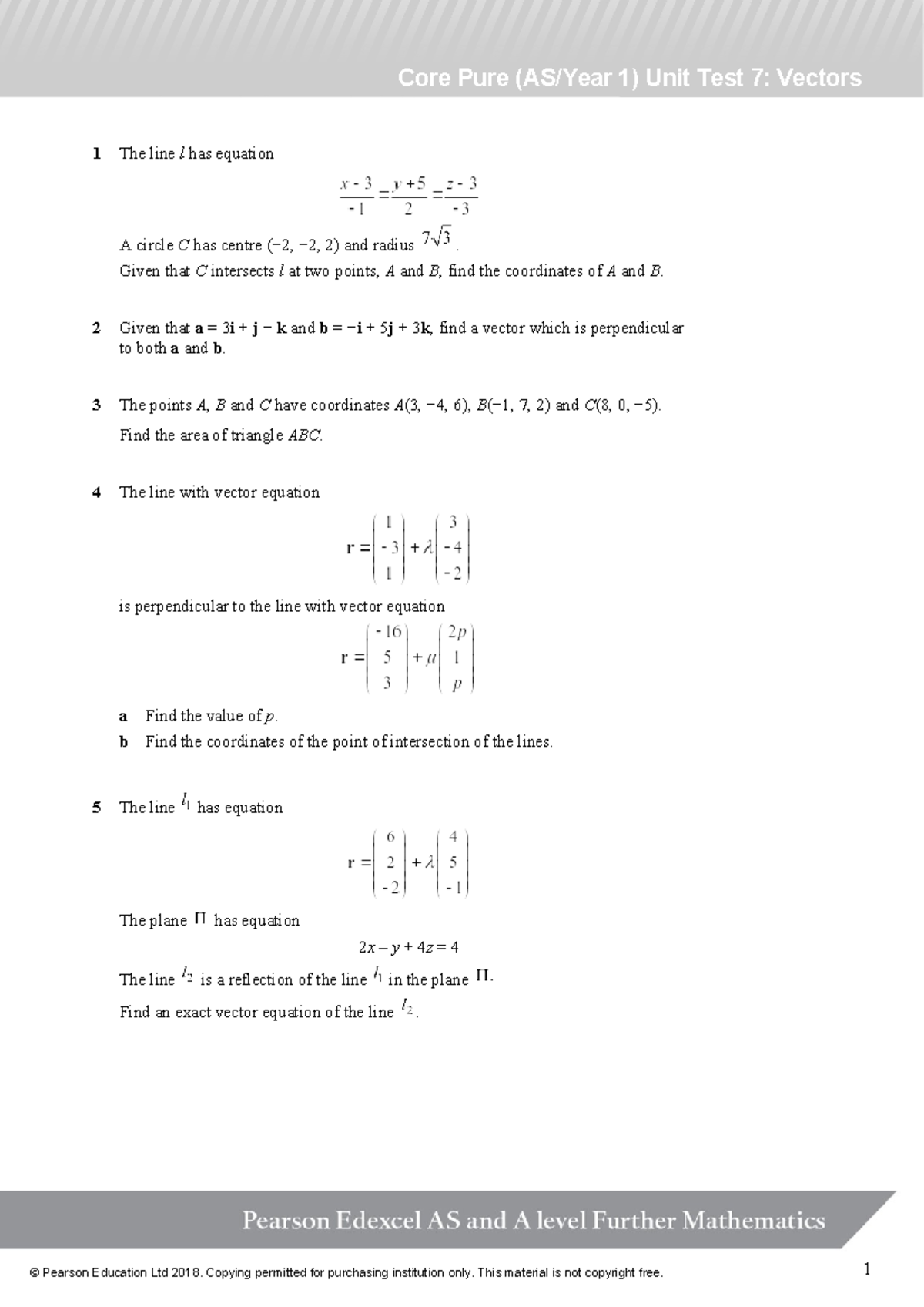 Core pure unit test 7 vectors - Core Pure (AS/Year 1) Unit Test 7 ...