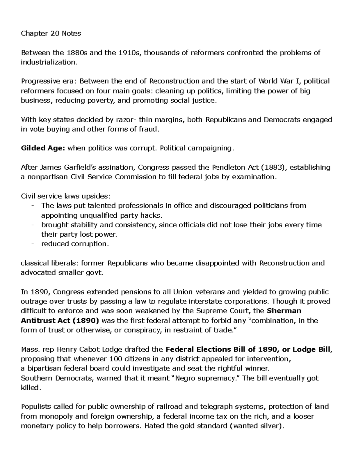 Apush ch. 20 notes - Chapter 20 Notes Between the 1880s and the 1910s ...