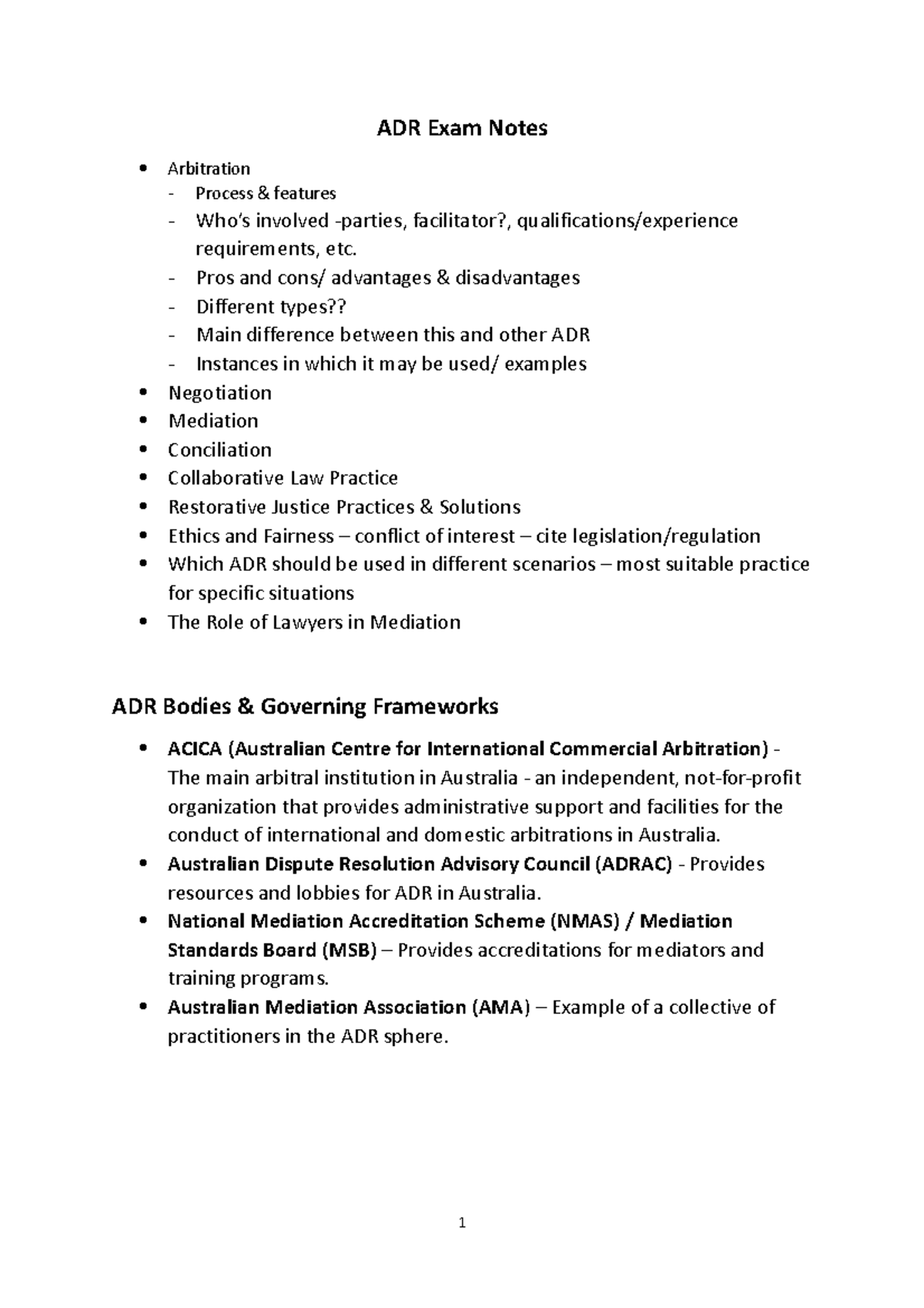 ADR Exam Notes- latest - ADR Exam Notes Arbitration - Process ...