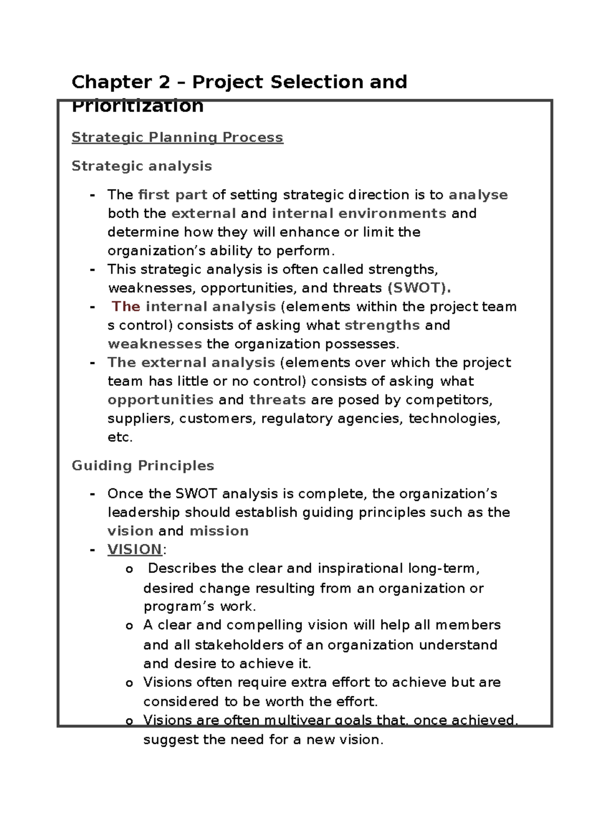 Chapter 2 - Lecture notes 2 - Chapter 2 – Project Selection and ...