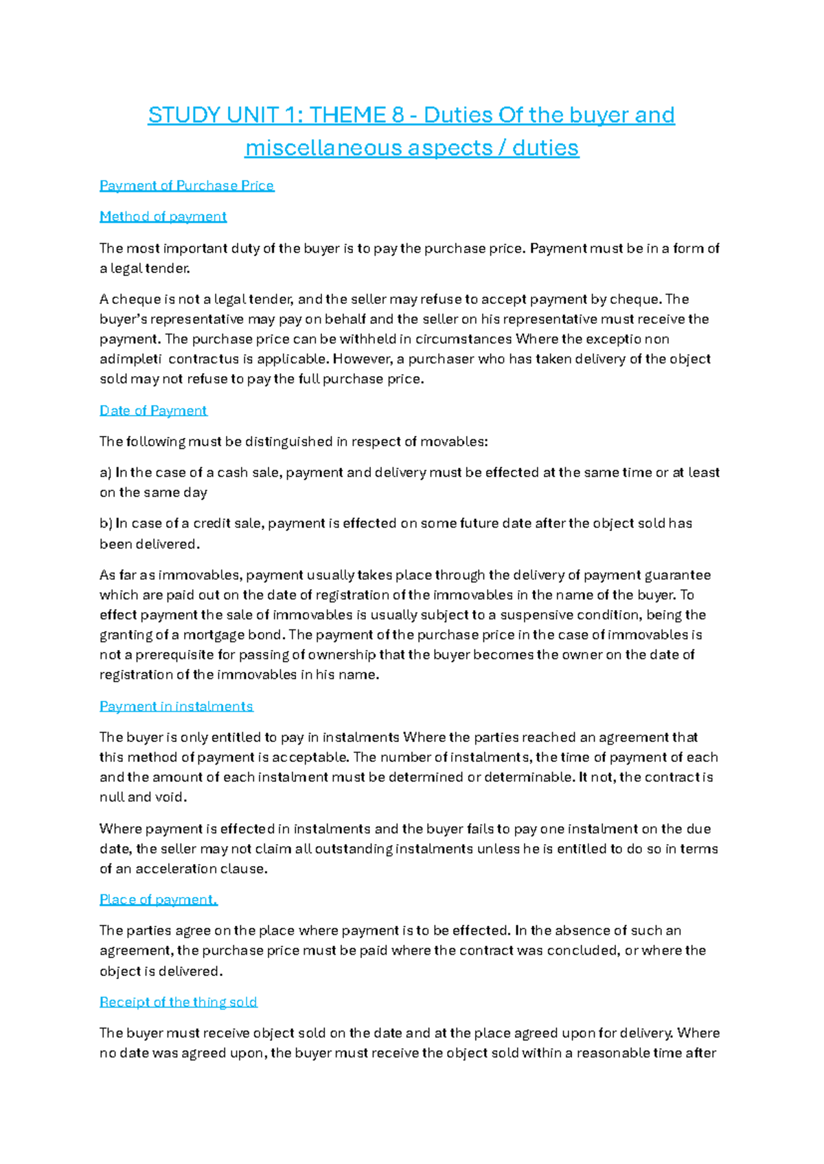 Study UNIT 1 theme 8 kth 220 - STUDY UNIT 1 : THEME 8 - Duties Of the ...