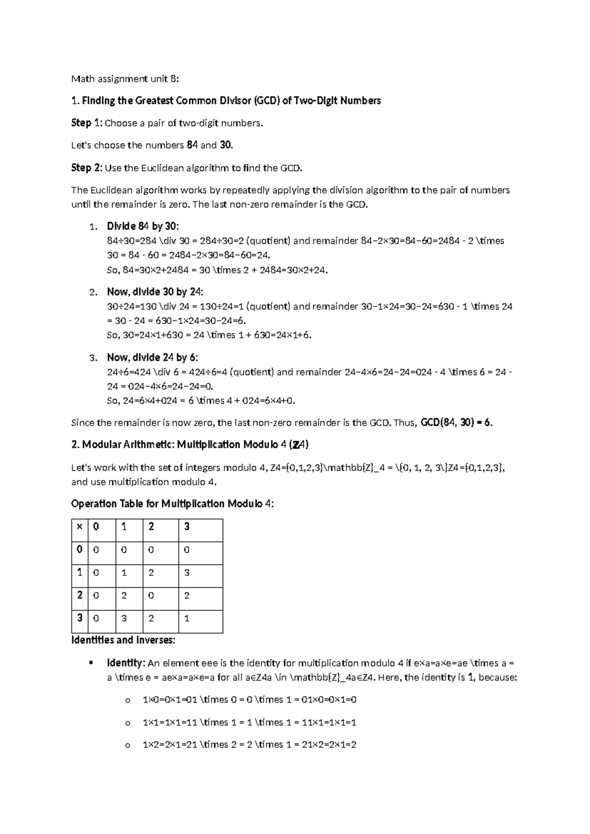Math assignment unit 8 - Let's choose the numbers 84 and 30. Step 2 ...