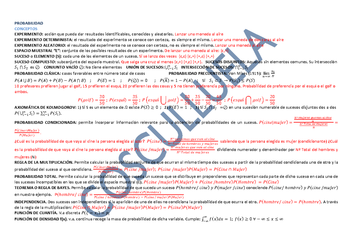 20 21 Esquema de probabilidad - PROBABILIDAD CONCEPTOS EXPERIMENTO: acción que pueda dar ...