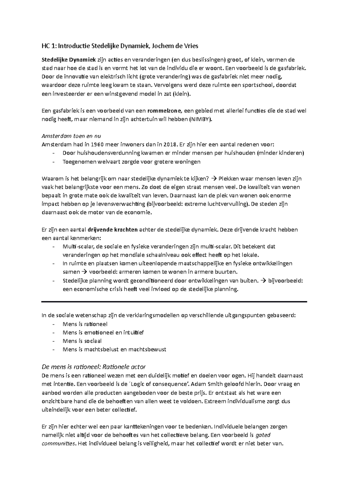 Stedelijke Dynamiek HC 1 aantekeningen - Ruimtelijke Dynamiek - UvA ...