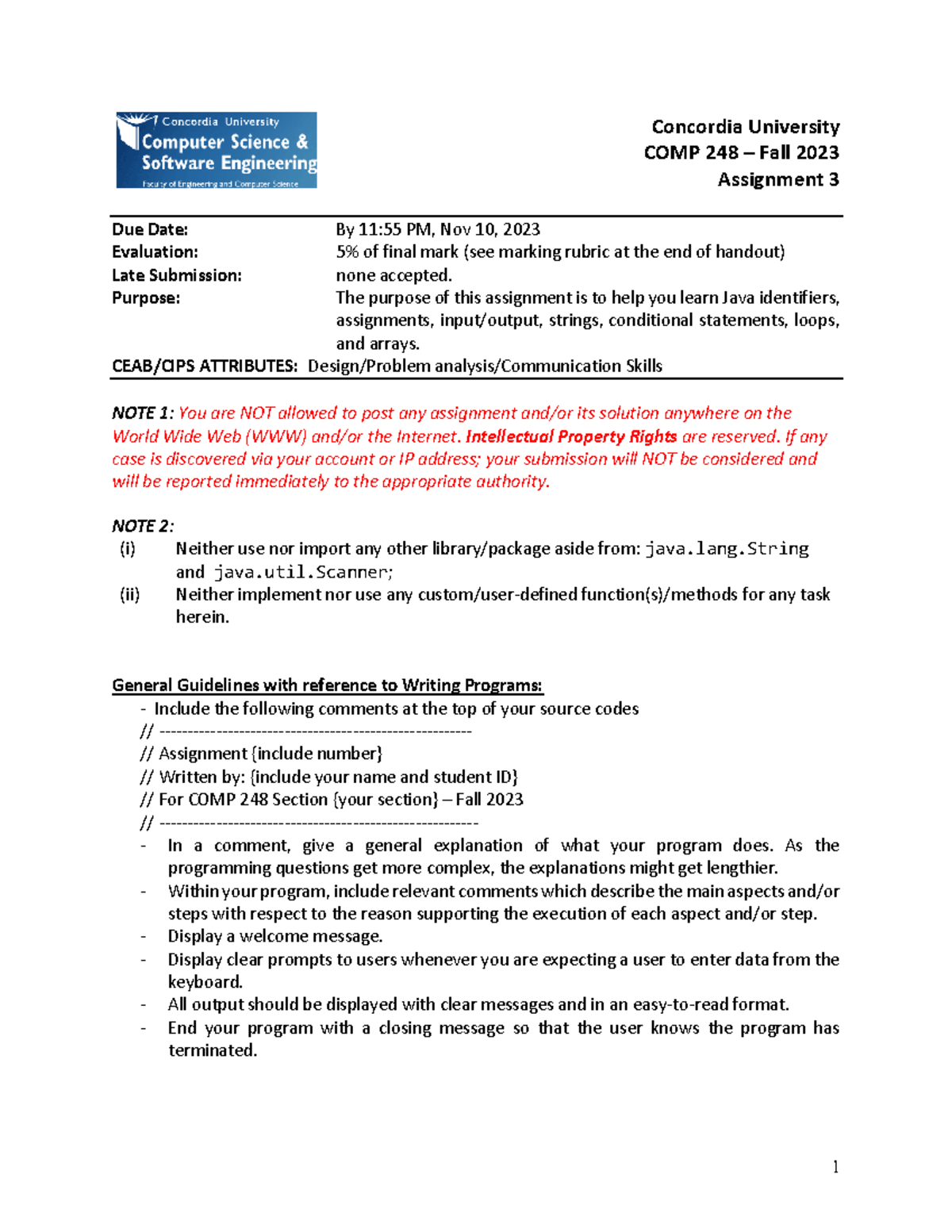Comp 248 Assignment 3 1 Concordia University Comp 248 Fall 2023 Assignment 3 Due Date By