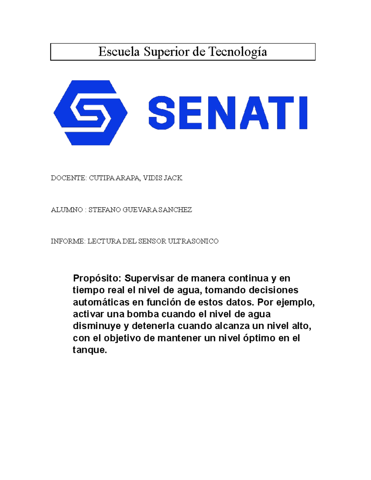 Informe+9+PLC - asdasf - Escuela Superior de Tecnología DOCENTE: CUTIPA ...