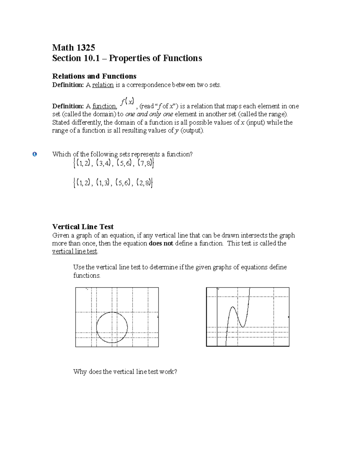 Section 10.1 - Properties of Functions - Math 1325 Section 10 ...