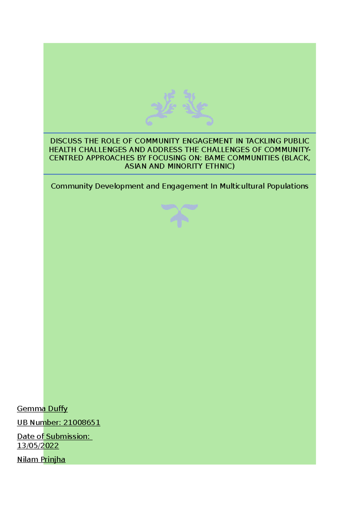 Community Development and Engagement In Multicultural Populations ...
