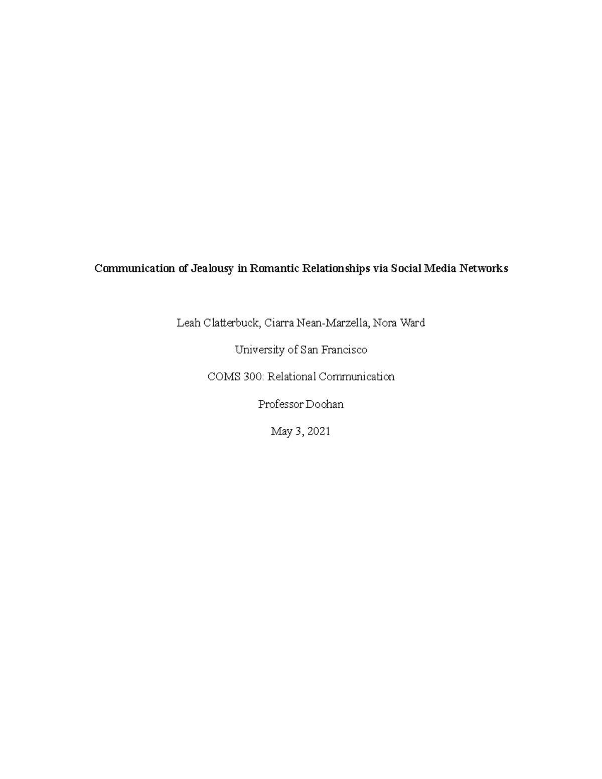 COMS 300 Final Research Paper - Communication of Jealousy in Romantic ...
