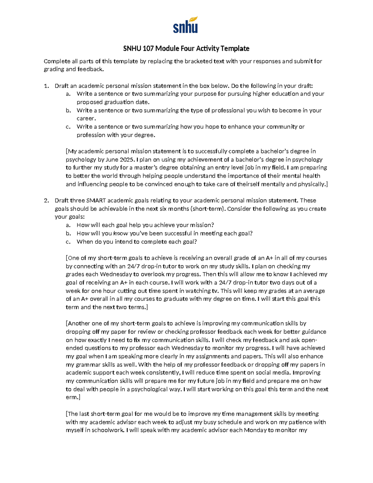TEMP 1 - This is a completed assignment. - SNHU 107 Module Four ...