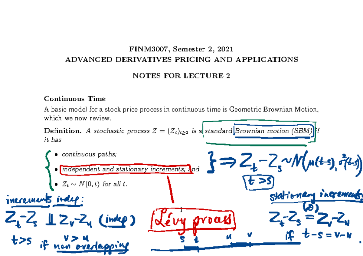 Week 2 notes- Optional Sampling Theorem - FINM8010 - ANU - Studocu