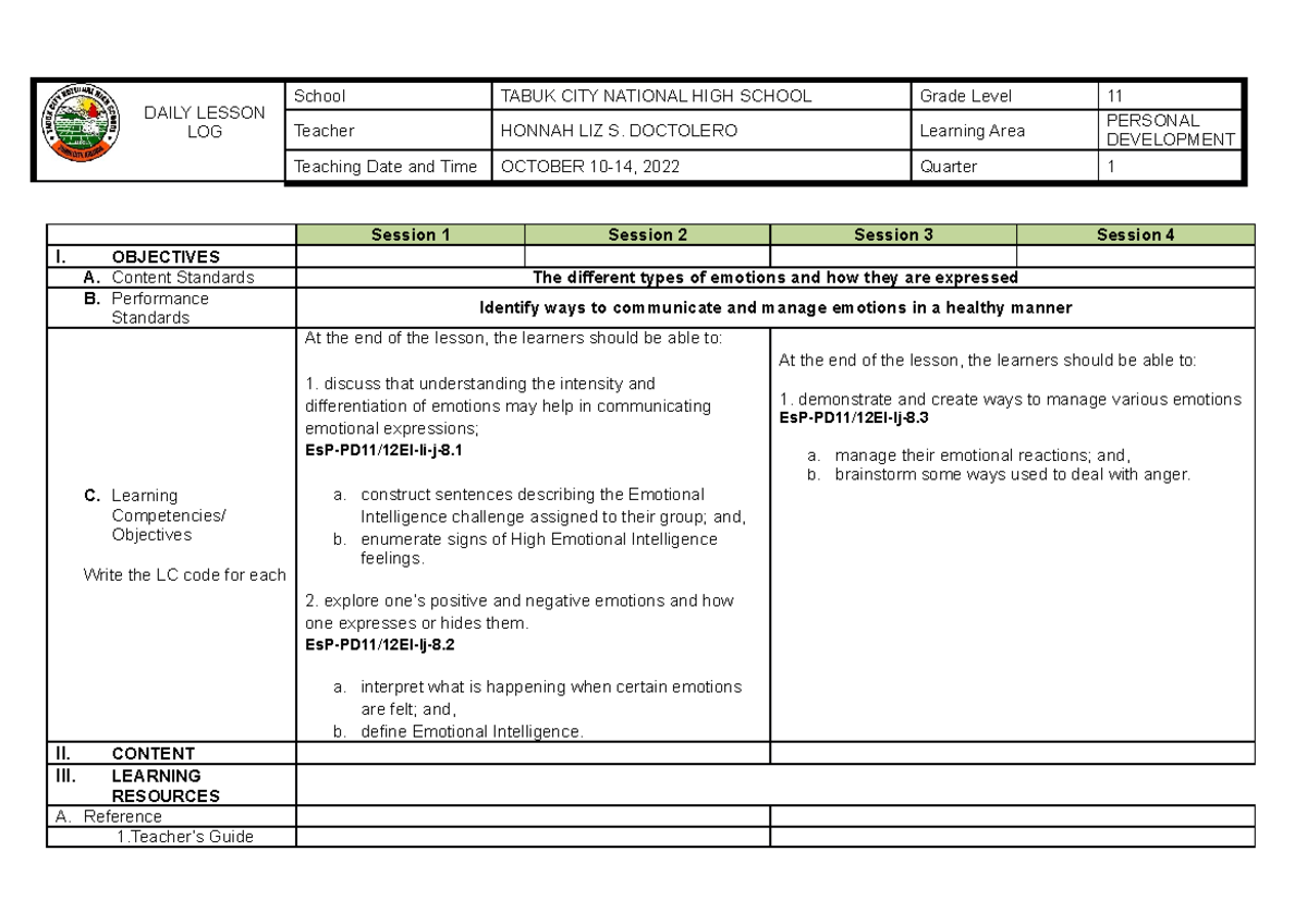 DLL Week 8 - Teacher Education - DAILY LESSON LOG School TABUK CITY ...